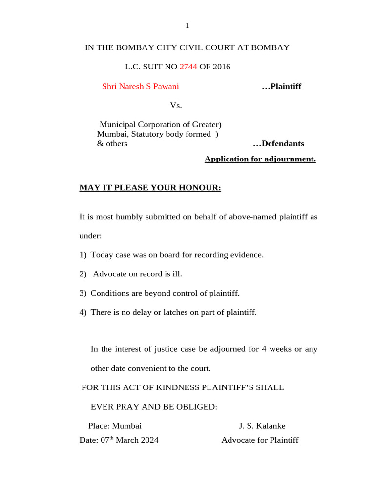 Application For Adjournment | PDF