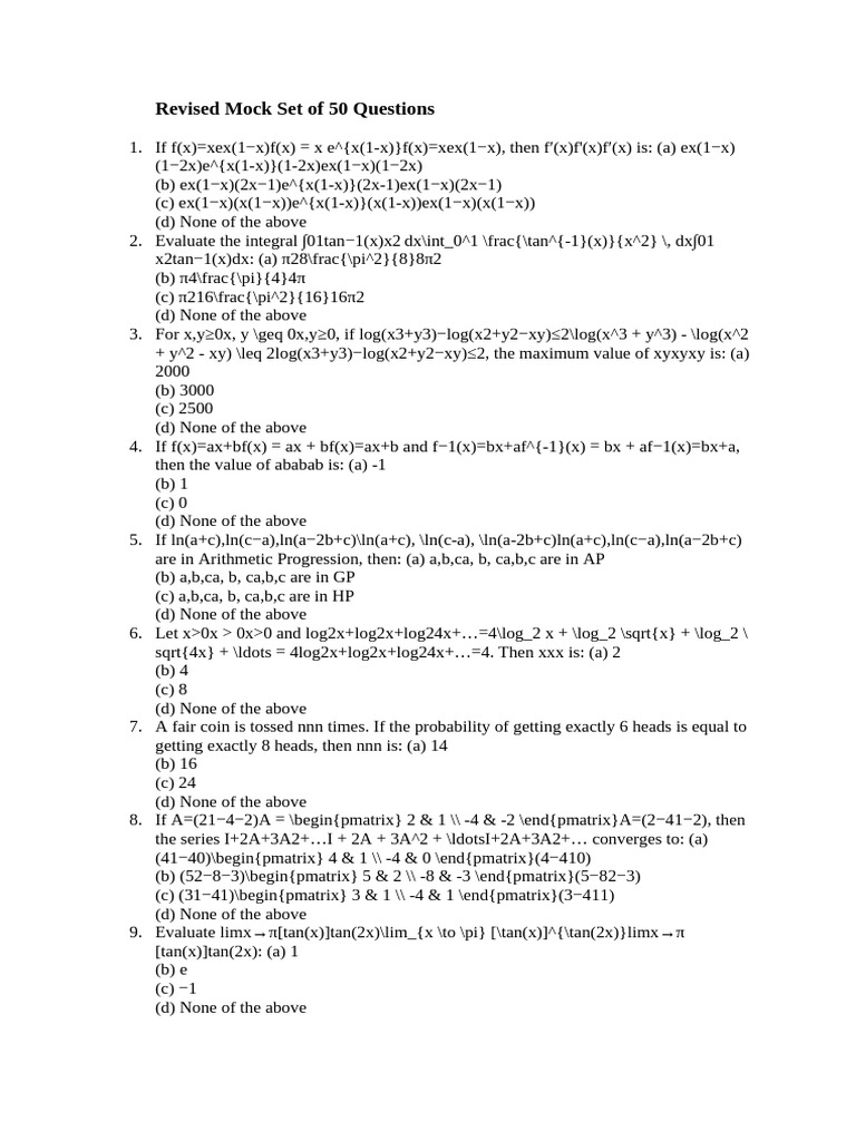 50 Math Questions and Solutions Set | PDF | Mathematical Concepts | Algebra