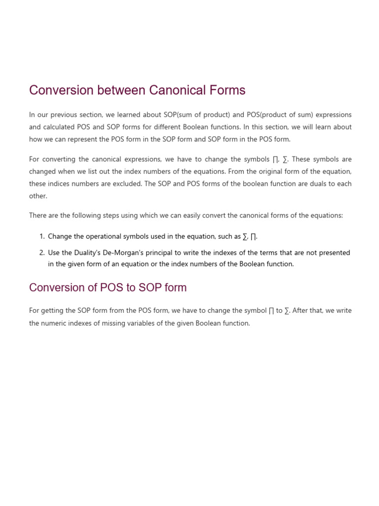 Conversion Between Canonical Forms-Pos-Sop | PDF | Abstract Algebra | Mathematical Objects