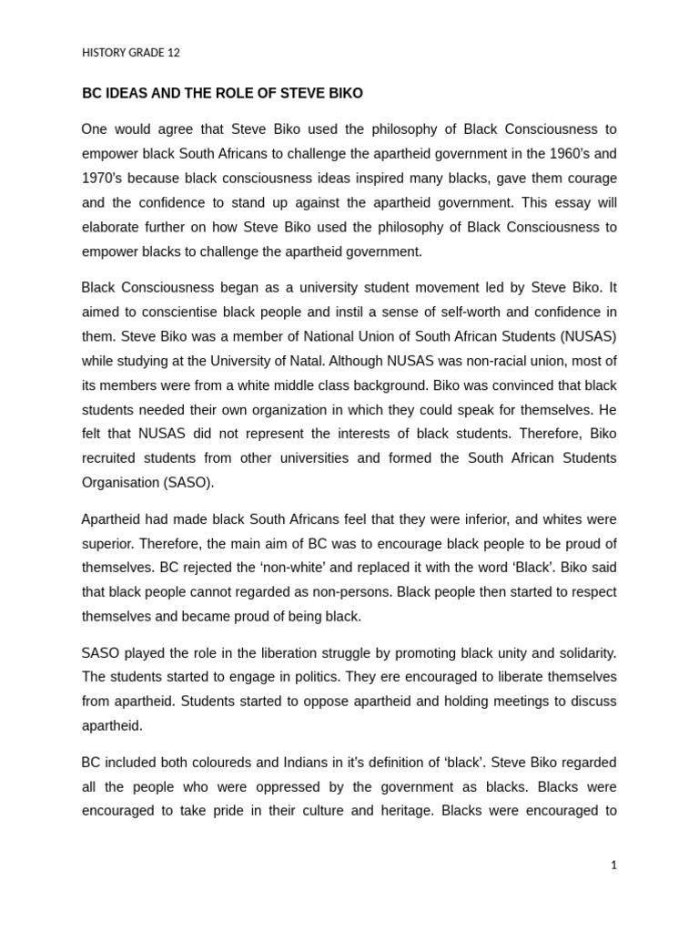 Biko's Impact on Black Consciousness and SASO | PDF | Apartheid | South ...