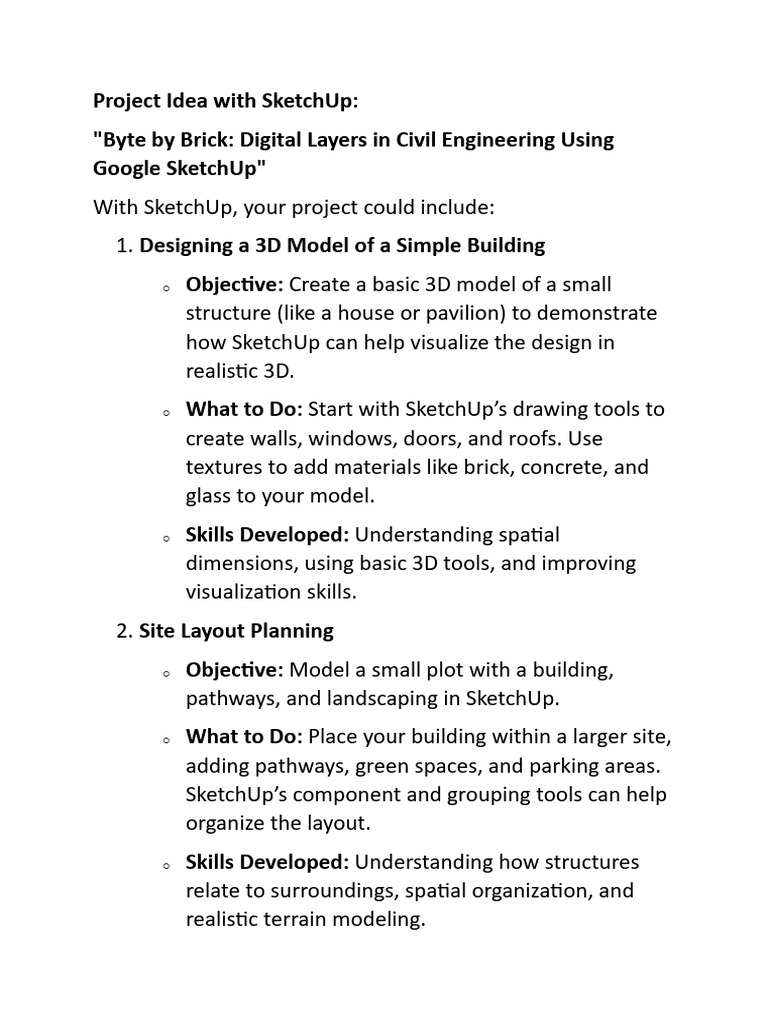 SketchUp Project Ideas for Civil Engineering | PDF | Sketch Up | 3 D ...