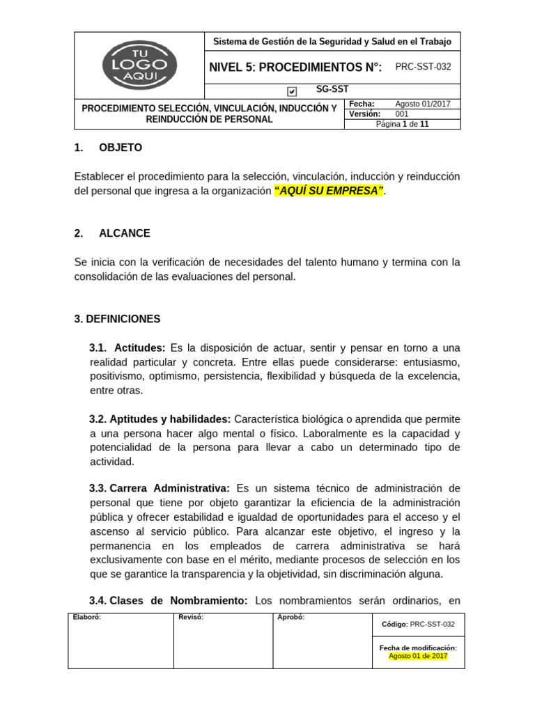 Procedimiento de Inducción y Selección de Personal | PDF | Empleo ...