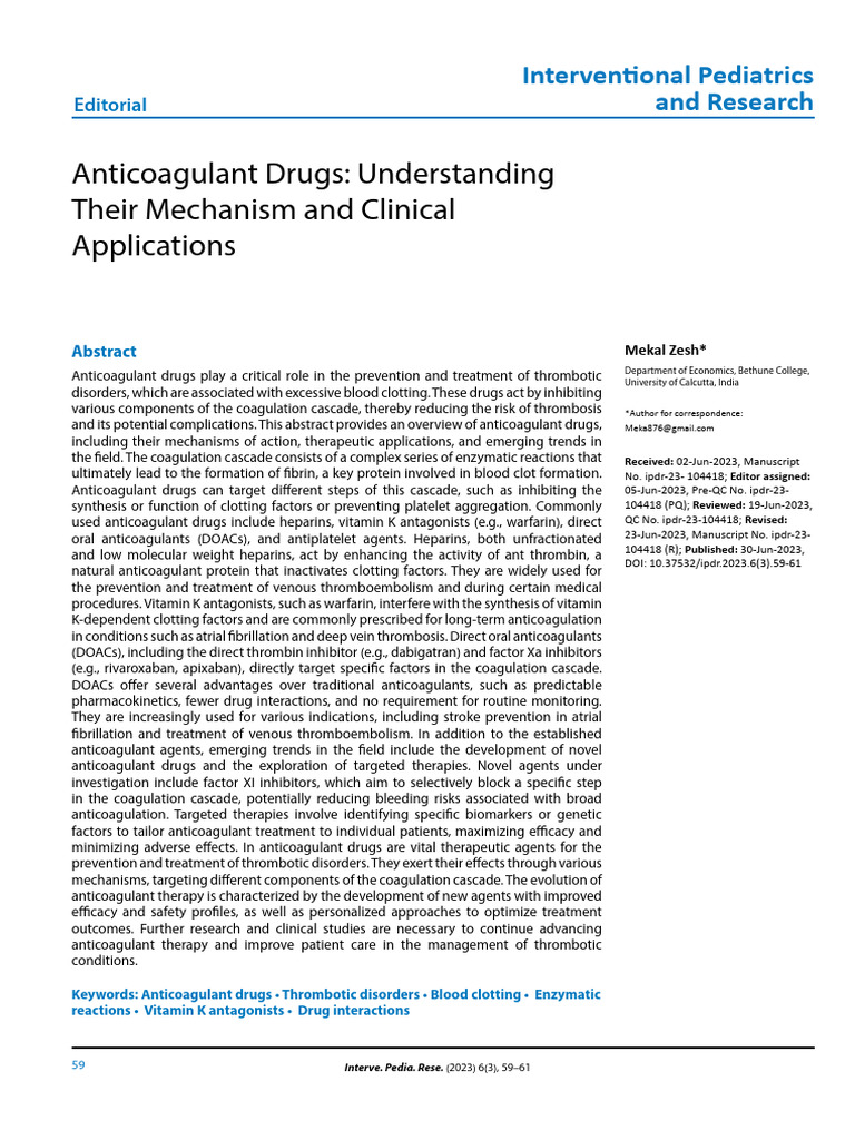 Anticoagulant Drugs Understanding Their Mechanism and Clinical ...