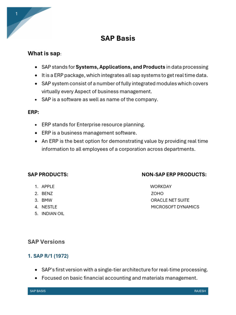 Overview of SAP Basis and ERP Systems | PDF | Hard Disk Drive | Databases