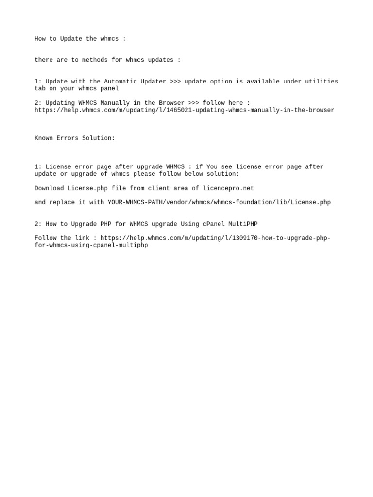 WHMCS Update Guide: Manual & Automatic | PDF