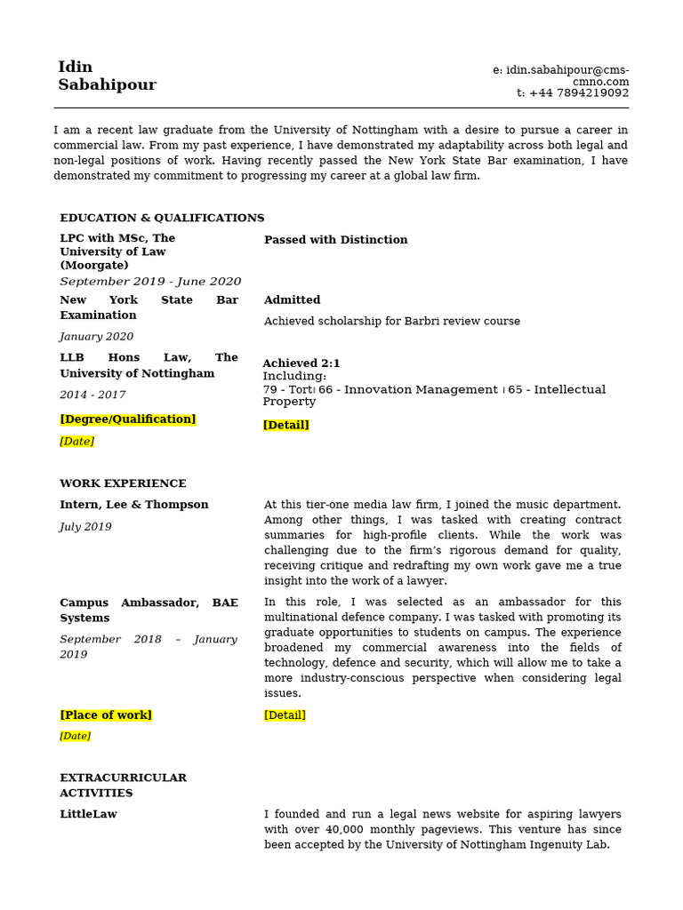 Idin's CV Template For Commercial Law | PDF