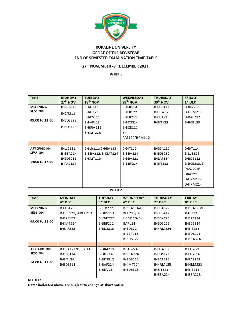 2nd Semester 2023 Exam Time Table | PDF | Academic Term
