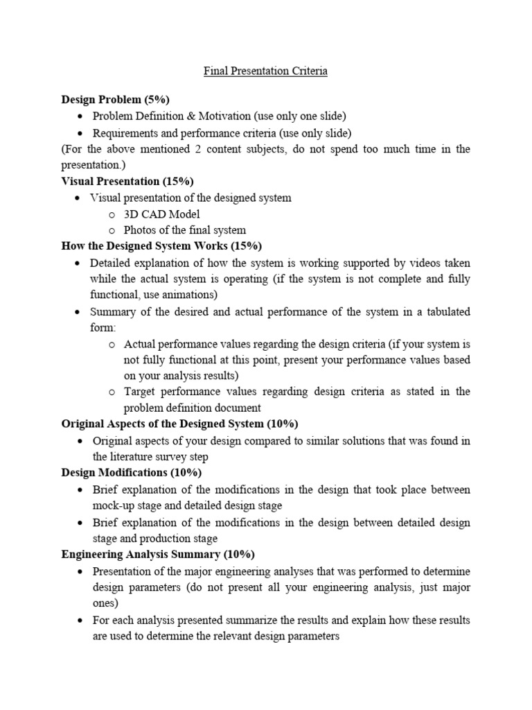 Final Presentation Criteria | PDF | System | Engineering