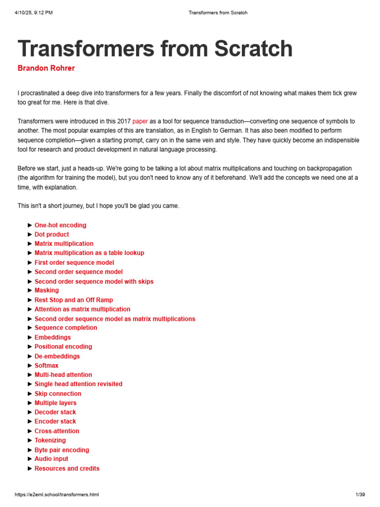 Transformers From Scratch | PDF | Matrix (Mathematics) | Markov Chain