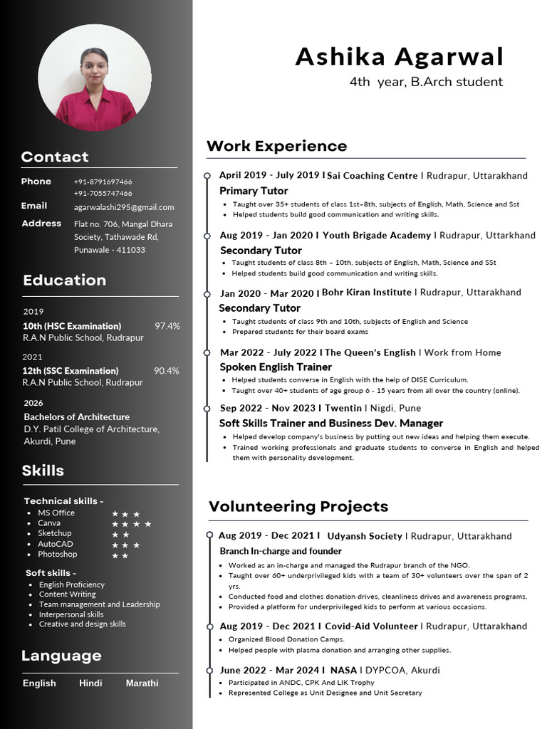 Ashika Agarwal Resume BW Final | PDF | Qualifications