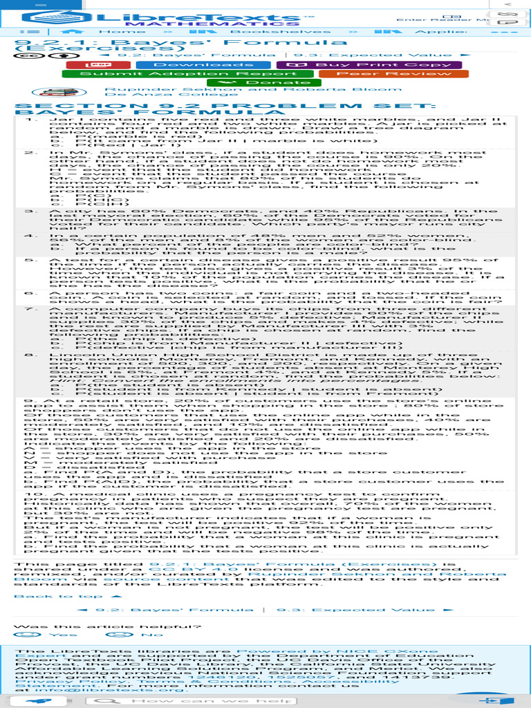 9.2.1 Bayes' Formula (Exercises) - Mathematics LibreTexts | PDF | Pregnancy