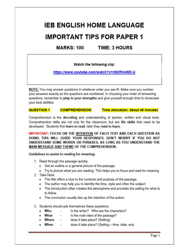 Grade 10 English Paper 1 Tips | PDF | Poetry | Reading Comprehension