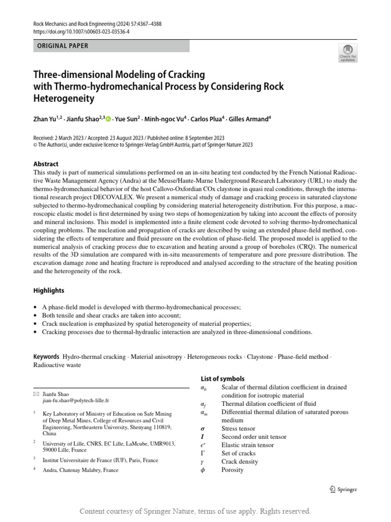 Three-dimensional Modeling of Cracking With Termo-hidromecachanical Process by Considering Rock ...