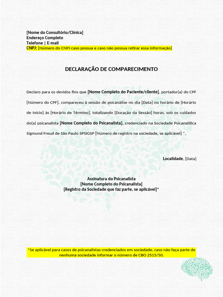 Declaracao de Comparecimento Modelo Gaio 1 | PDF