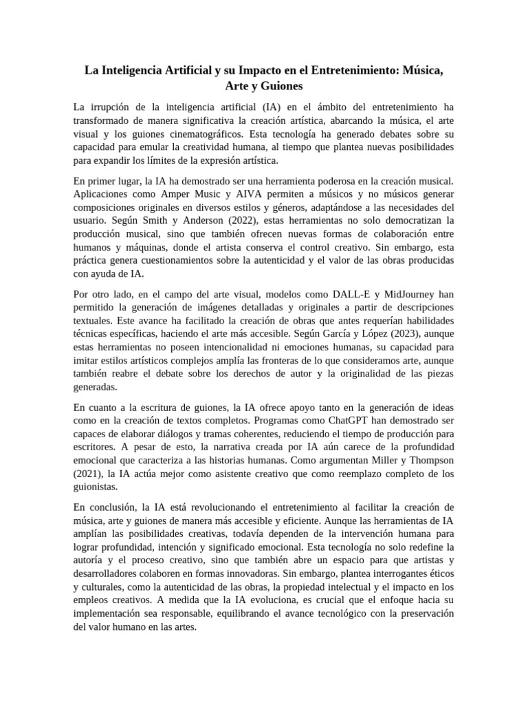 La Inteligencia Artificial y Su Impacto en El Entretenimiento | PDF ...