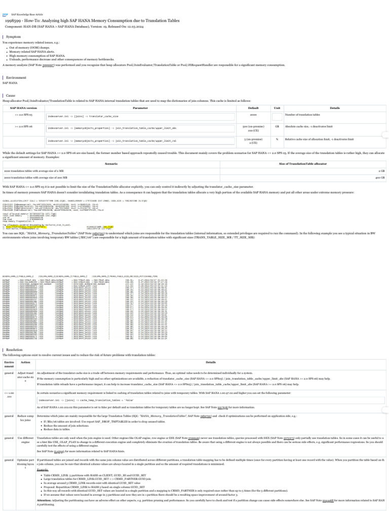 How To Analyzing High SAP HANA Memory Consumption Due To Translation ...