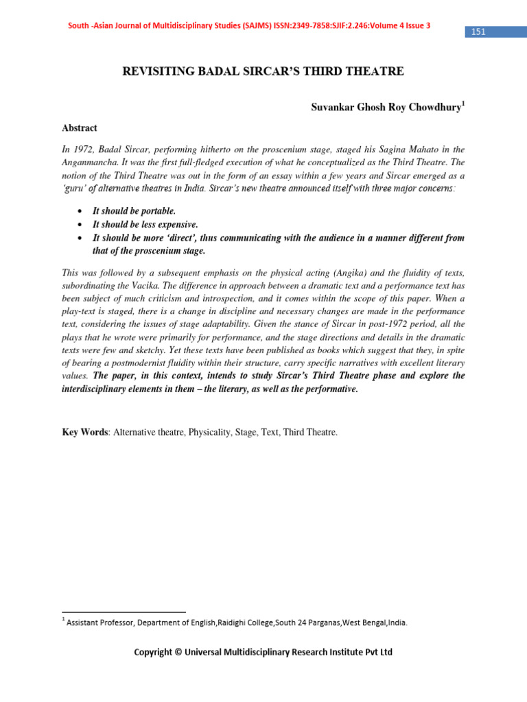 Revisiting Badal Sircars Third Theatre | PDF | Theatre