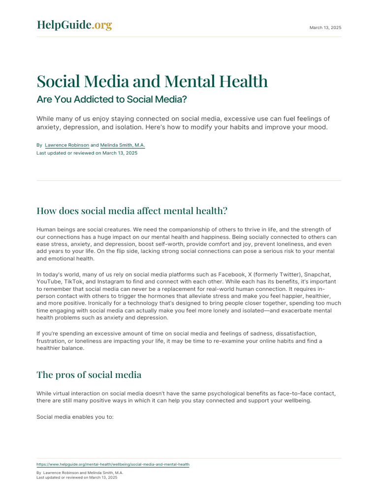 Social Media's Impact on Mental Health | PDF | Popular Culture & Media ...