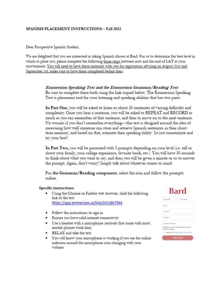 Spanish Placement Instructions Fall 2023 | PDF | Cognitive Science ...
