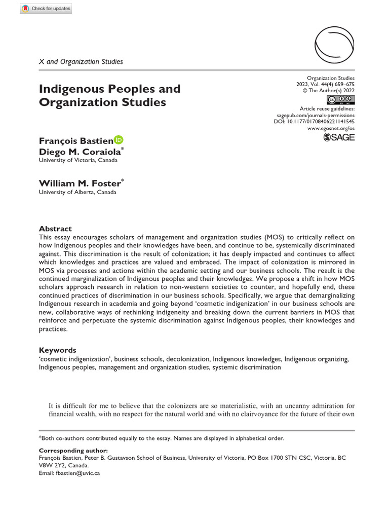 Indigeneous People & Organization Studies - Article | PDF | Knowledge ...