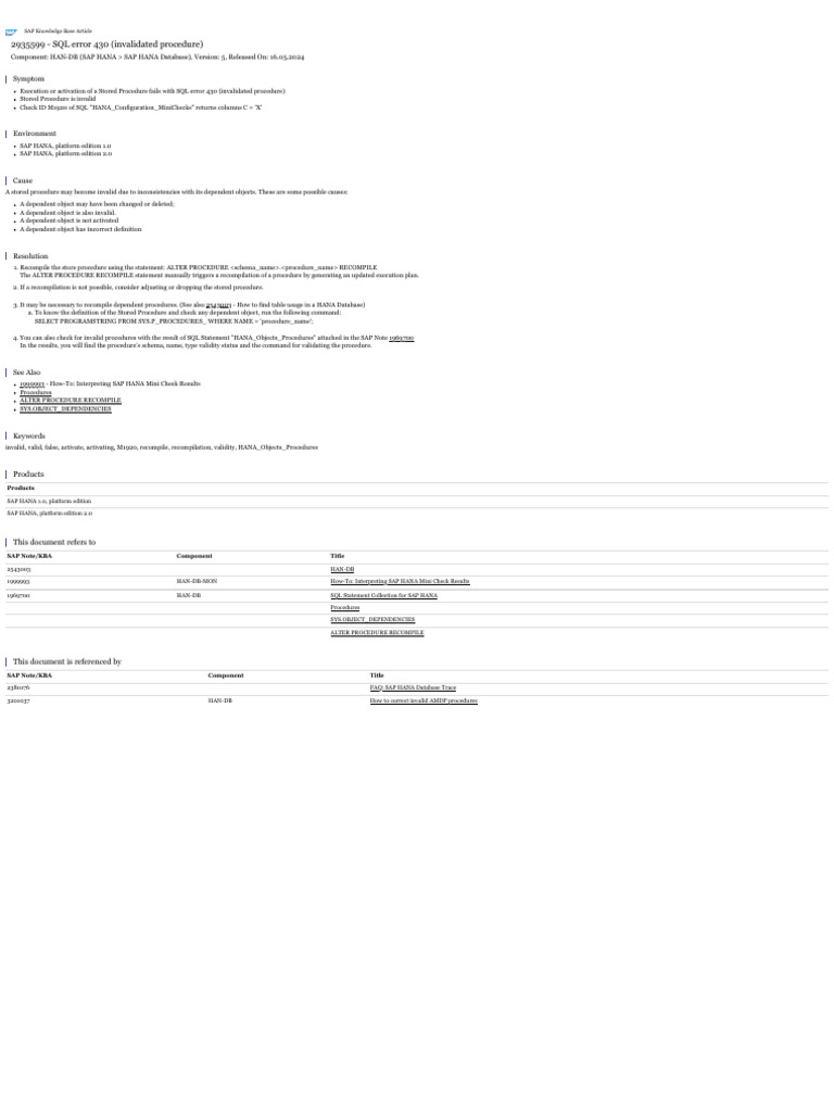 SQL Error 430 Invalidated Procedure v5 | PDF | Sql | Databases