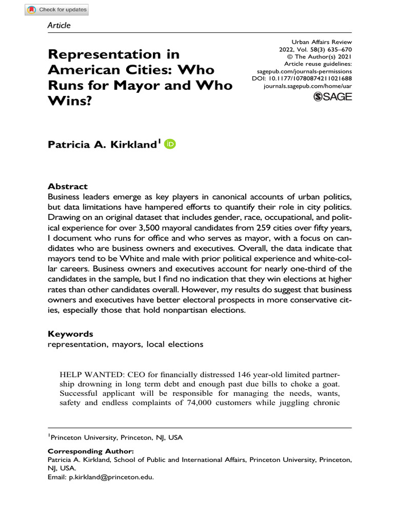 Kirkland 2021 Representation in American Cities Who Runs For Mayor and ...