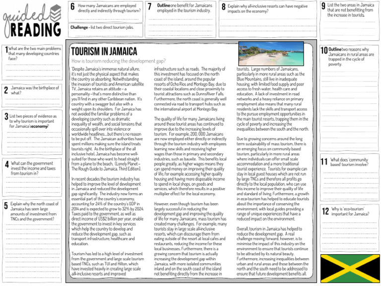 Guided Reading 3 Jamaica - Tourism Example | PDF
