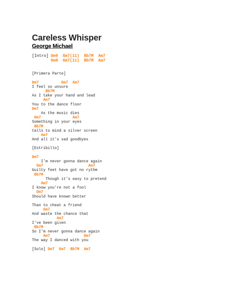 Careless Whisper Letra y Acordes | PDF