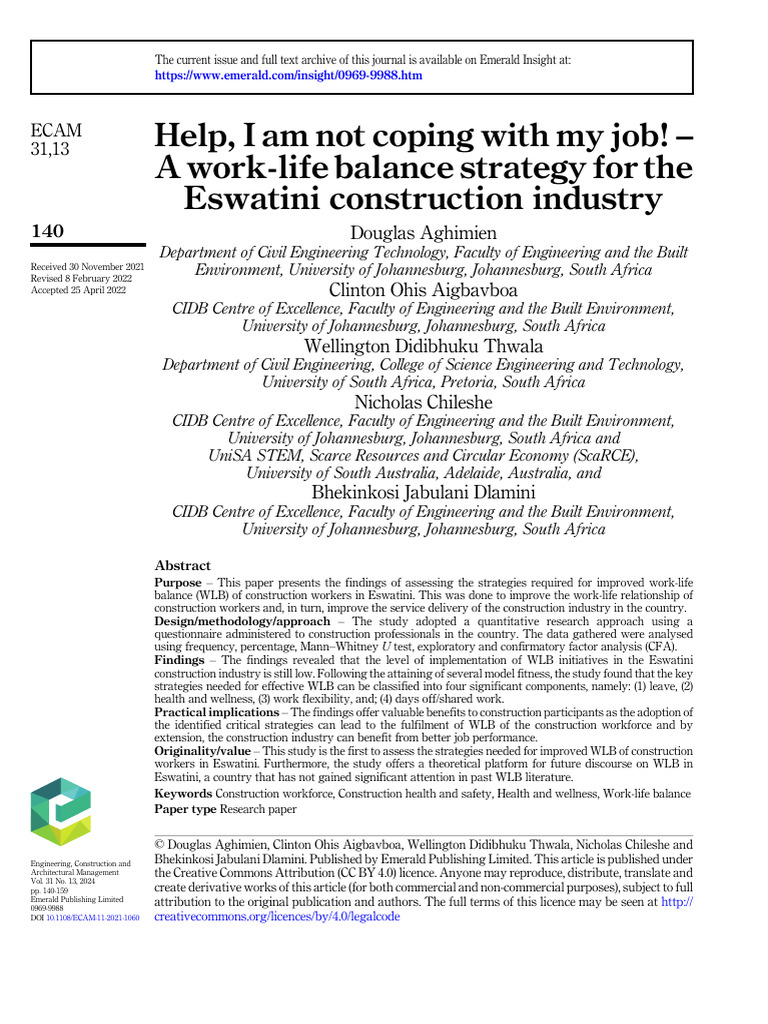 Designing A Work-Life Balance Learning Module For Cal Poly Construction ...
