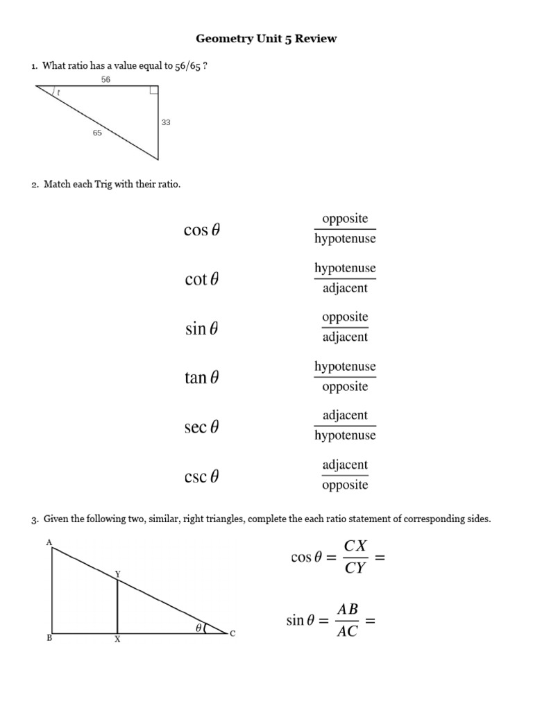 Geometry Unit 5 Review Pdf