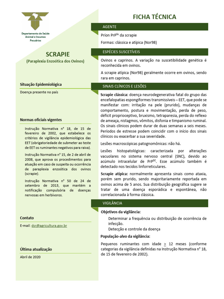 Scrapie em Ovinos: Diagnóstico e Vigilância | PDF | Epidemiologia | Raiva