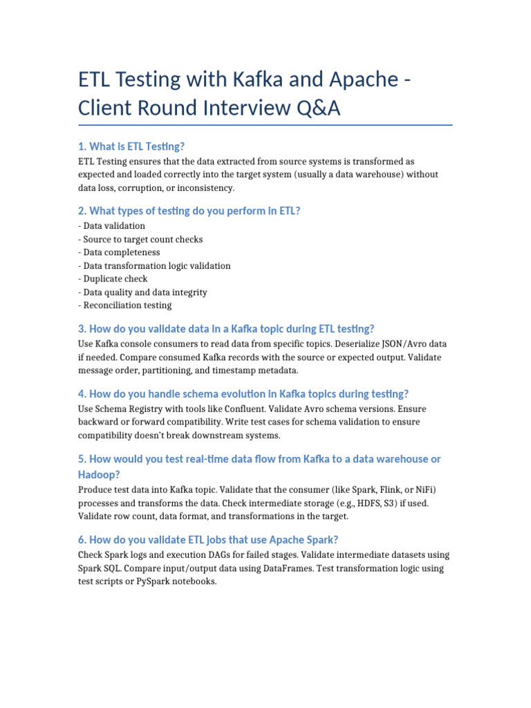 Etltestingkafkaclientinterviewqa Pdf Apache Spark Computing
