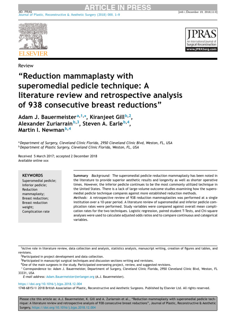 Superomedial Pedicle Breast Reduction Study | PDF | Breast | Secondary ...