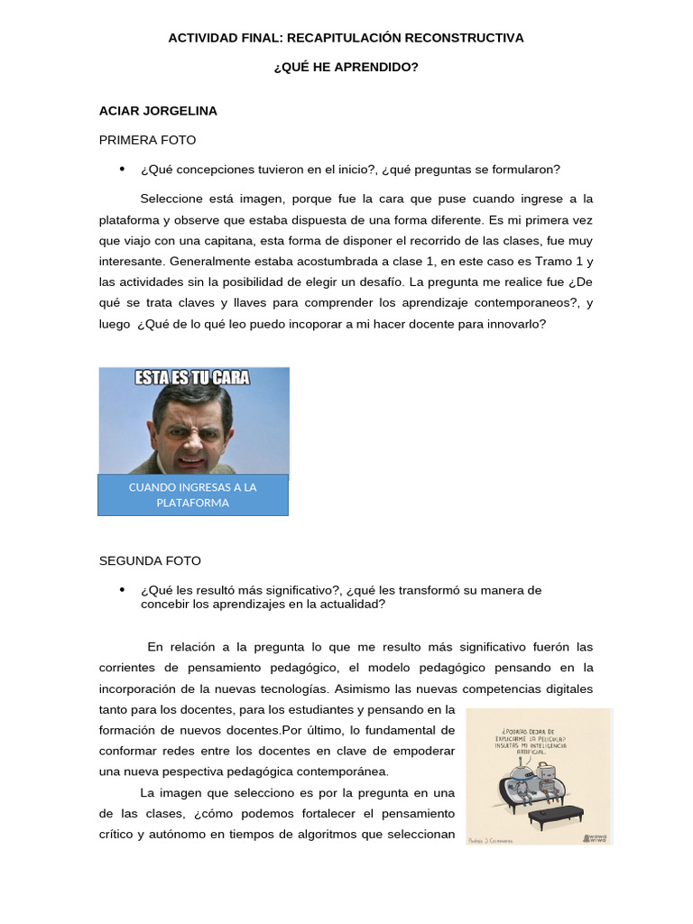 Actividad Final - Aciar Jorgelina | PDF | Enseñando | Pensamiento