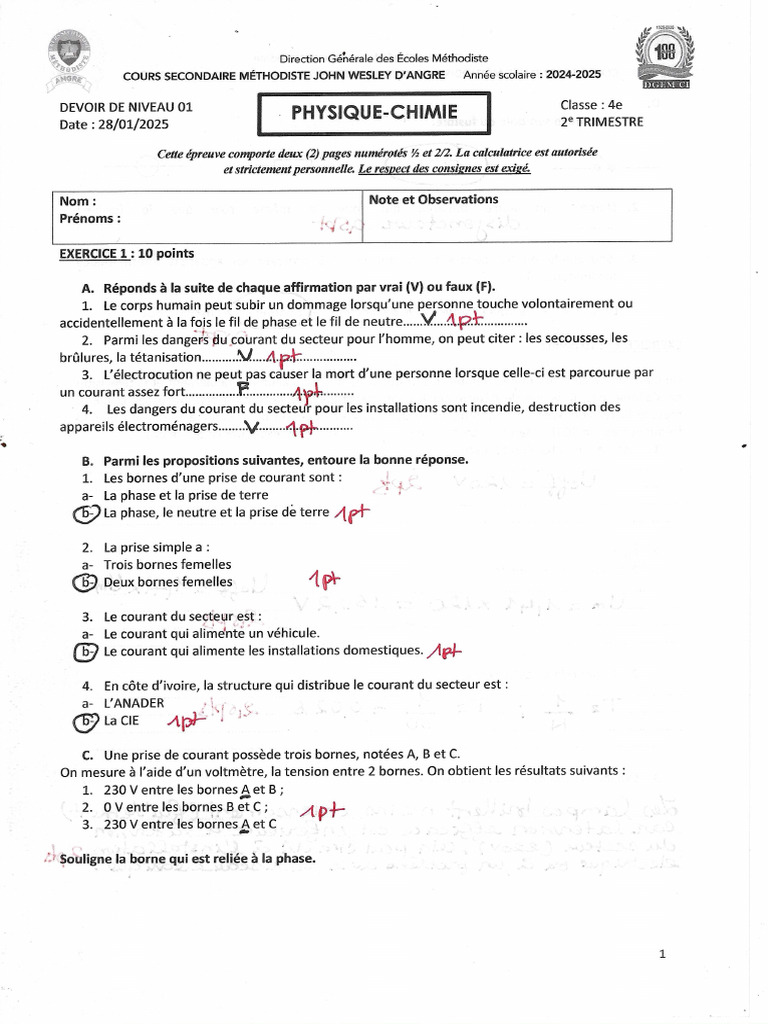BAREME DEVOIR DE NIVEAU 4e | PDF