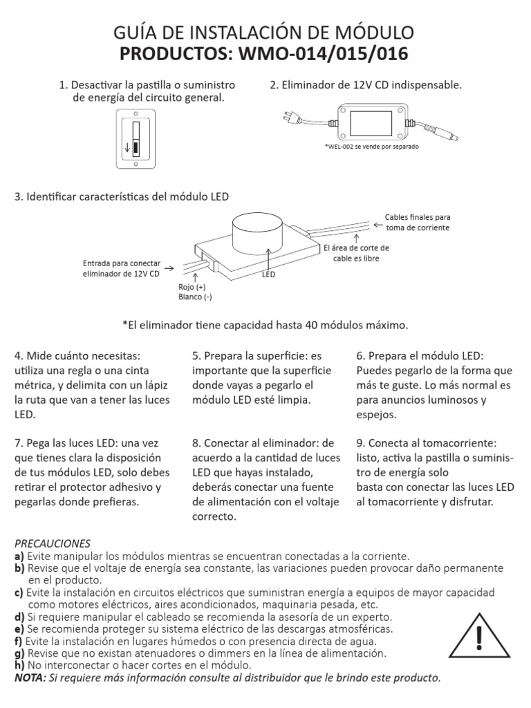 INSTRUCTIVO-MODULO-WMO-014-015-016-Carta | PDF | Diodo emisor de luz | Bienes manufacturados