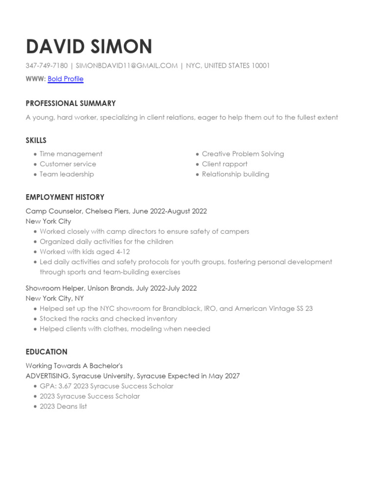 David Simon Resume | PDF