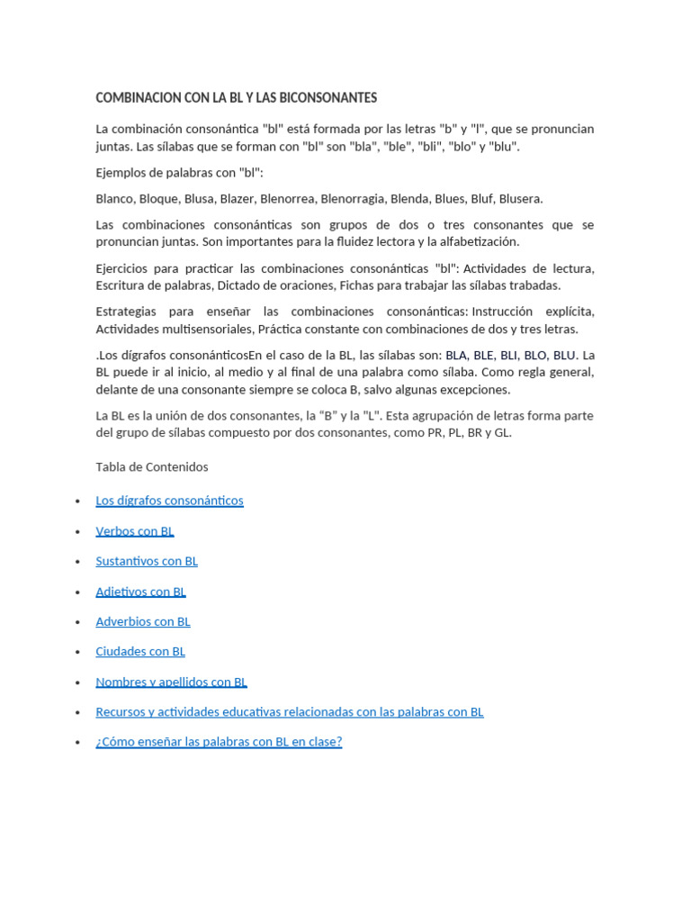 Palabras Con BL | PDF | Sílaba | Palabra