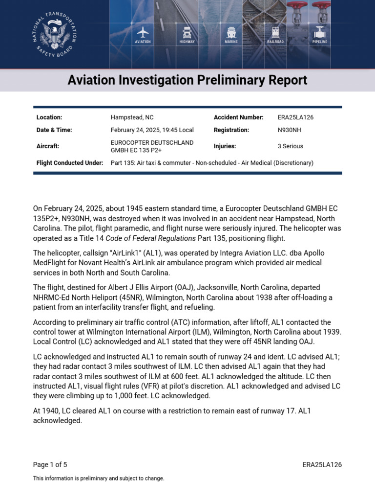 Aviation Investigation Preliminary Report | PDF | Air Traffic Control ...
