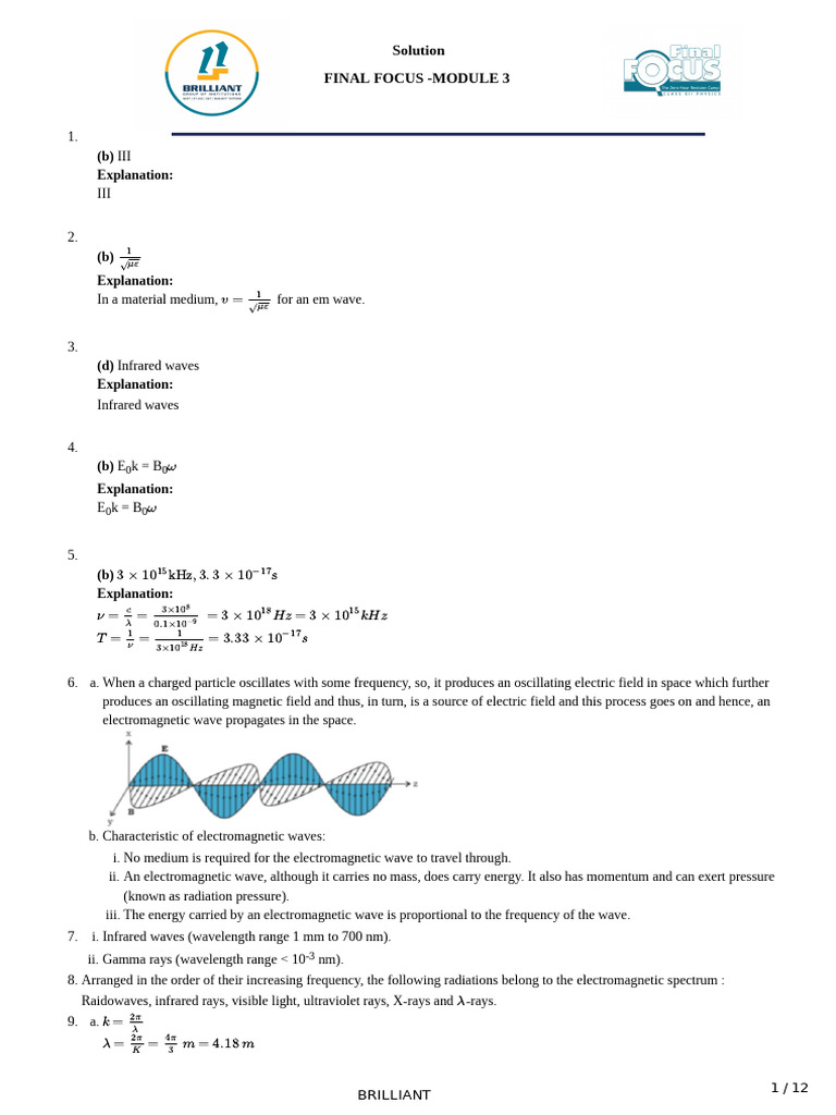 Final Focus - Module 03 - Soln | PDF | Electromagnetic Radiation | Waves