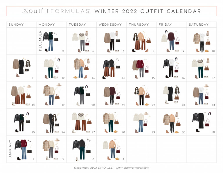 Winter 2022 Outfit Formulas - Calendar R1 FINAL | PDF
