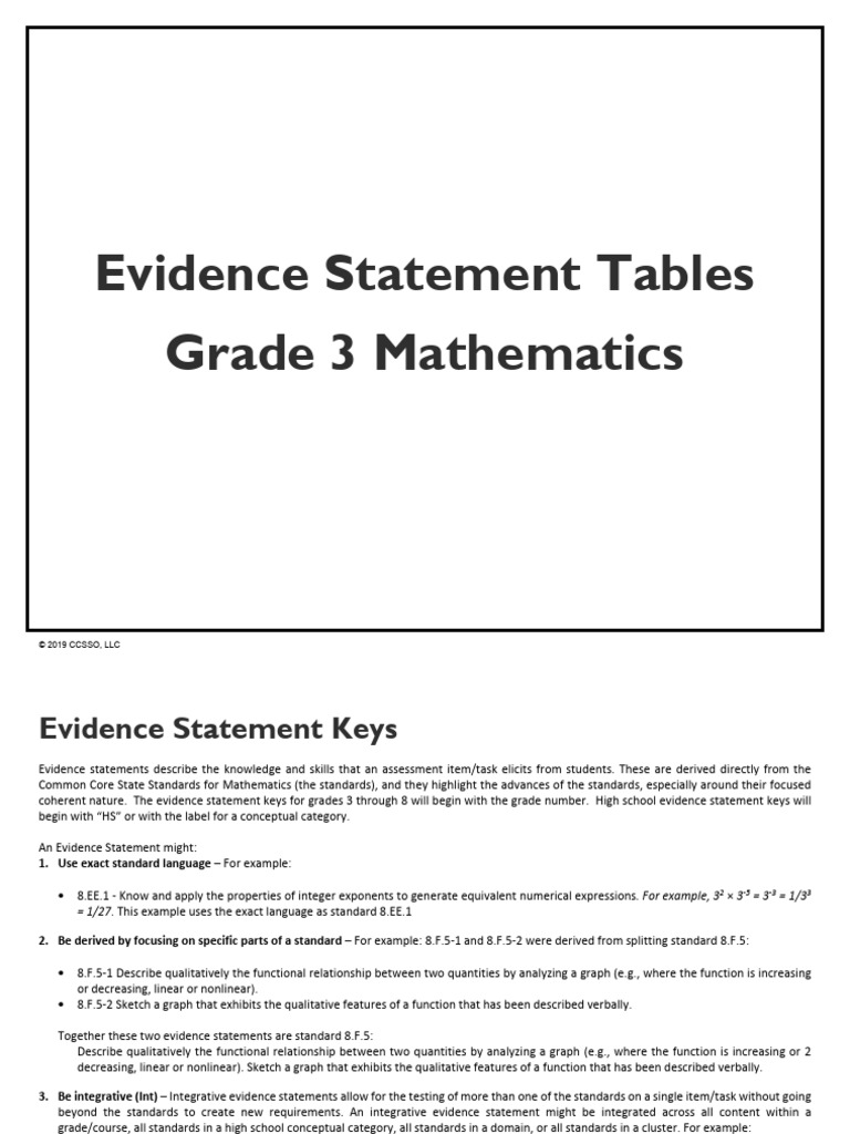 3-5 Math Evidence Statements | PDF | Multiplication | Numbers