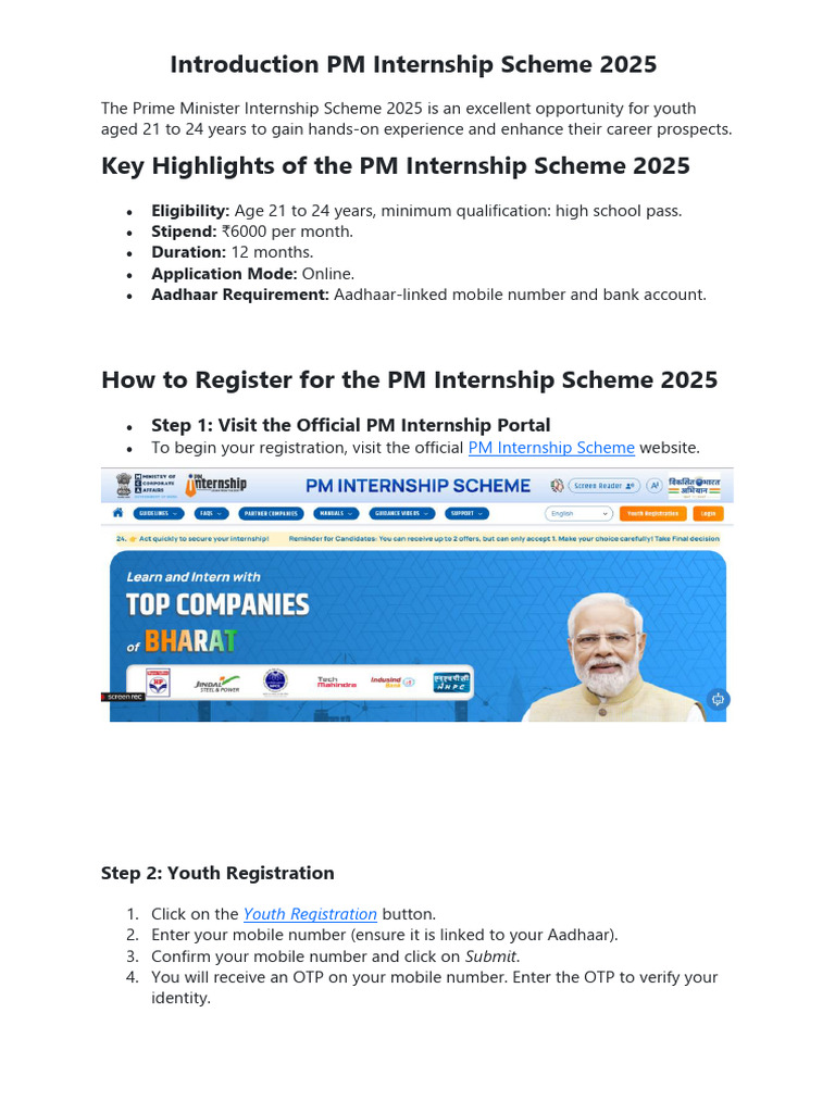 PM Internship Scheme 2025 Overview | PDF