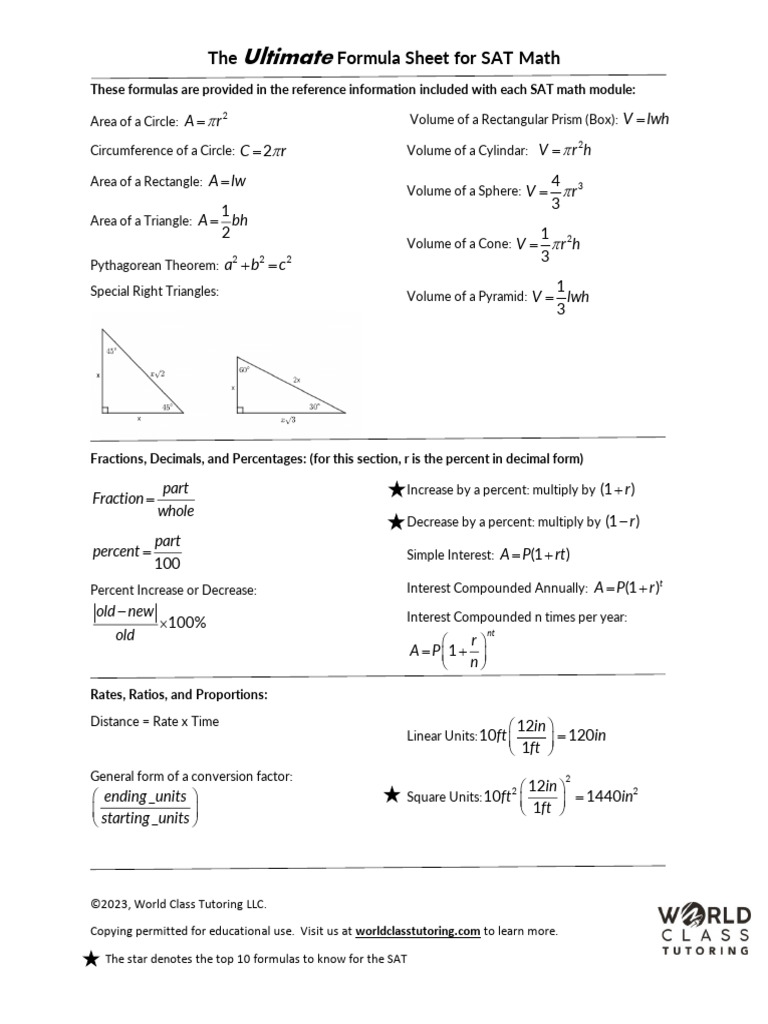 Formula Sheet - WCT | PDF | Area | Angle
