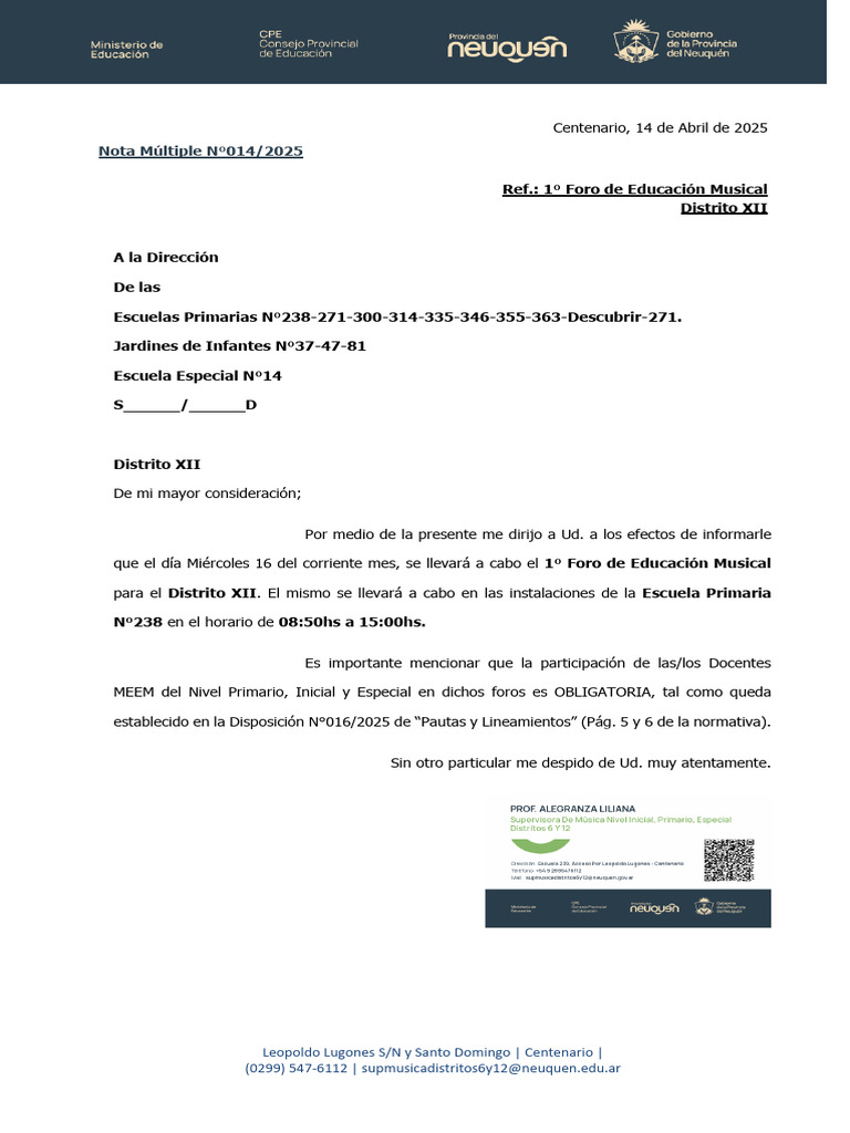 Nota Múltiple N°014 - 25 1°foro de Educacion Musical DXII | PDF