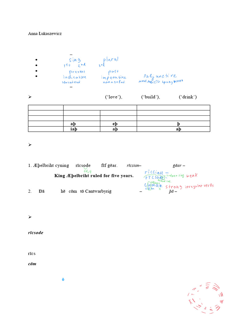 Handout 05 - OE Verbs | PDF | Verb | Grammatical Tense