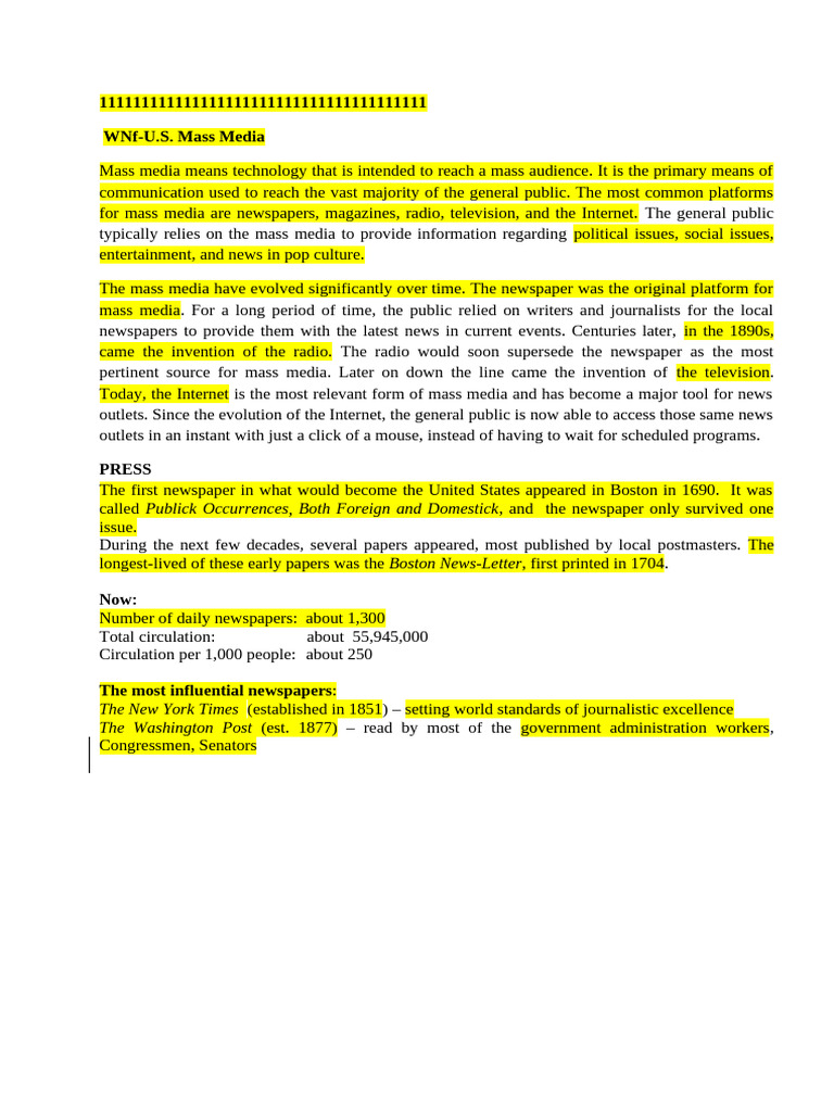 Evolution of U.S. Mass Media and Culture | PDF | Communication ...