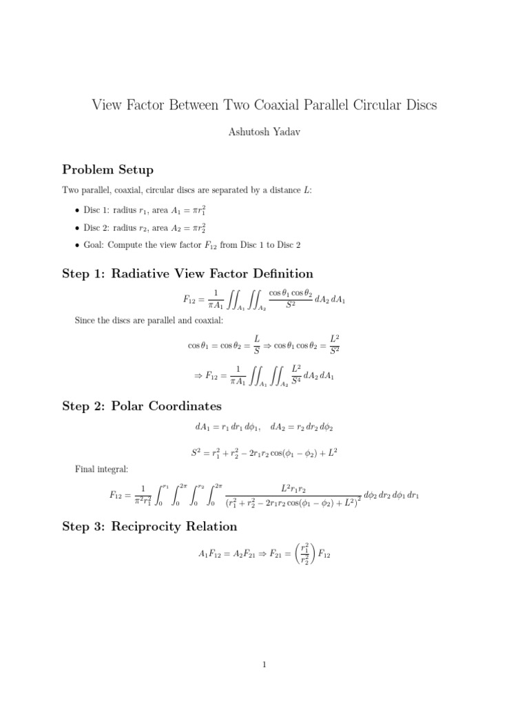 View Factor for Coaxial Discs | PDF