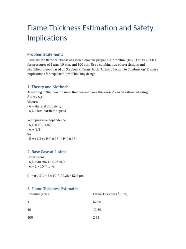 Flame Thickness Estimation and Implications | PDF