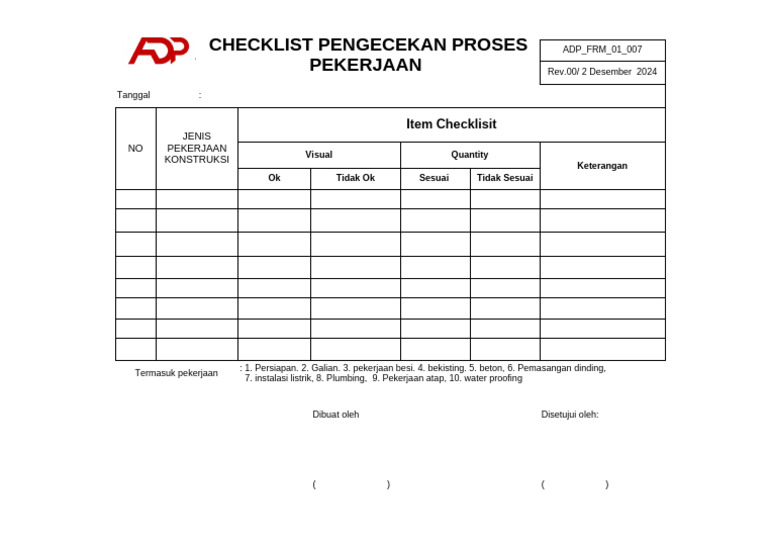 ADP - FRM - 01 - 007 Checklist Pengecekan Proses Pekerjaan | PDF